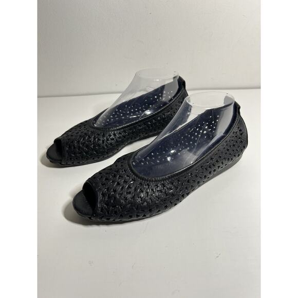 Arche | Shoes | Arche Euc Soft Black Leather Perforated Open Toe Slipon ...